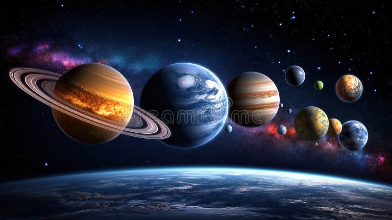 A Cosmic Scene Showing the Planets and Other Celestial Bodies Stock ...