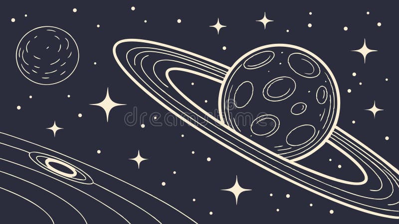 Cosmic Scene with Stylized Planet and Ring System Vector Design ...