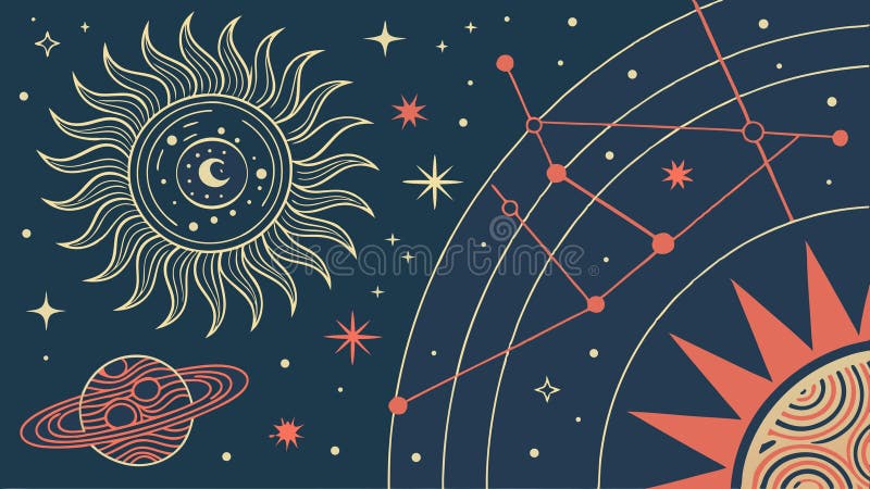 Cosmic Scene with Sun Planets Constellations Universe Vector Design ...