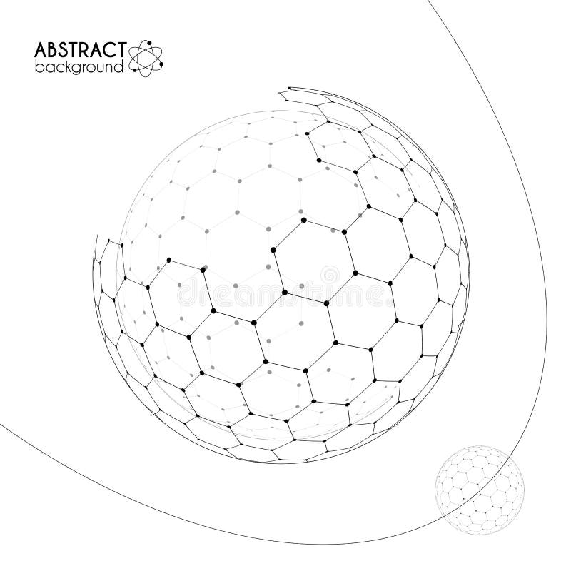 Vector Hexagonal Grid Broken Sphere Planet Model On Black Background ...
