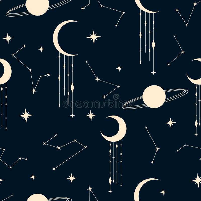 Cosmic Seamless Pattern with Constellations and Planets Stock Vector ...