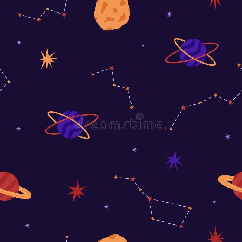 Cosmic Seamless Pattern with Constellations and Planets. Vector ...