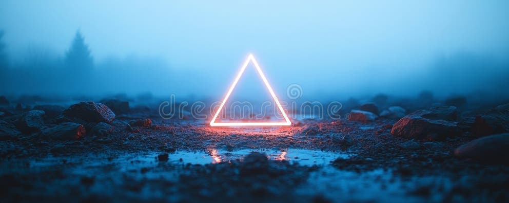 In a Cosmic Setting, a Neon Triangle Frame is Adorned with Pyramids ...