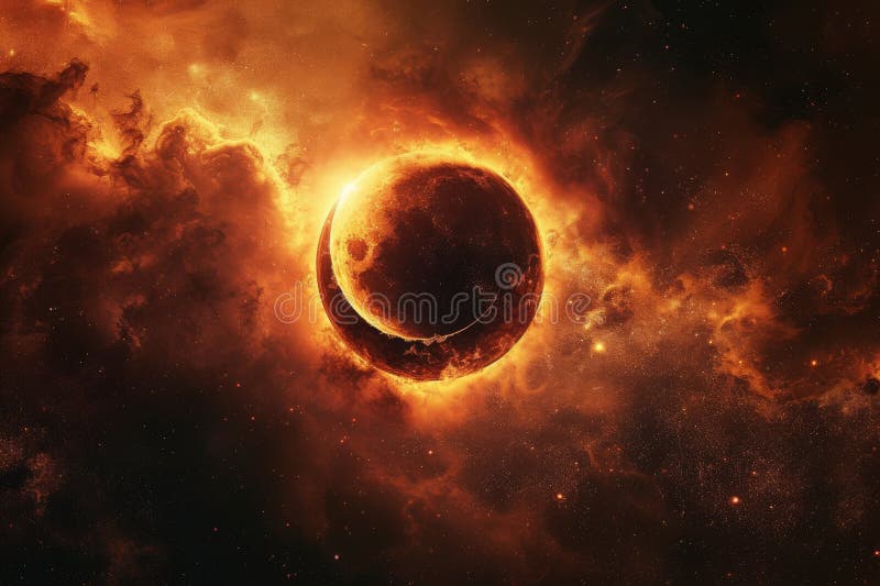 Cosmic Solar Eclipse in Fiery Nebula. Stock Image - Image of clouds ...