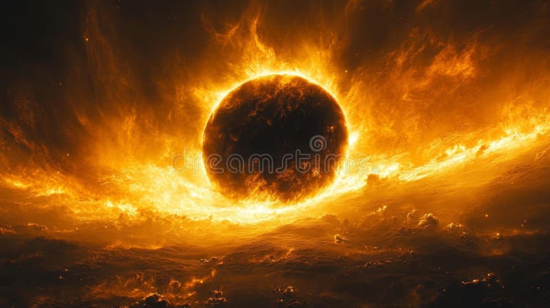 Cosmic Solar Eclipse with Radiant Sun and Moon Stock Illustration ...