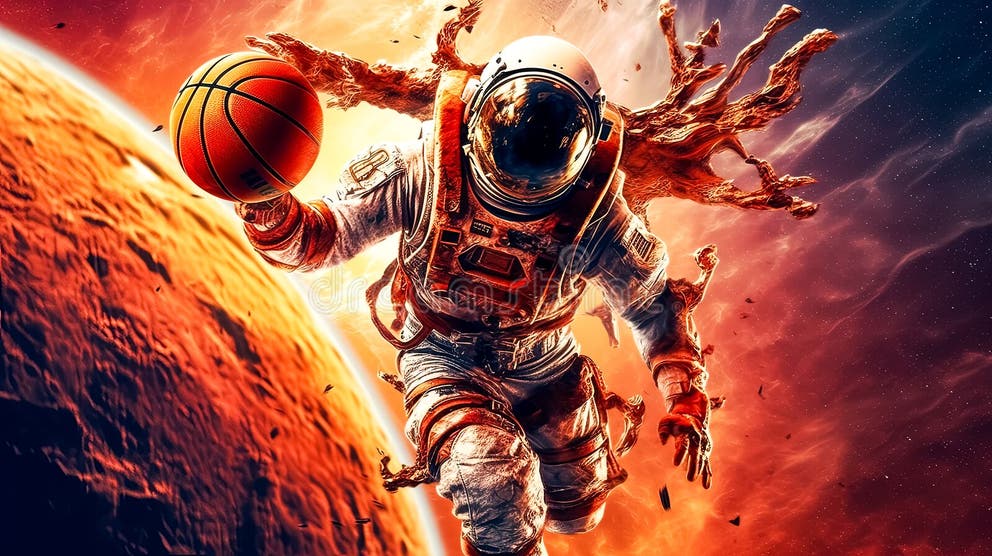 An Astronaut Goes for a Three Pointer Stock Photo - Image of galaxy ...