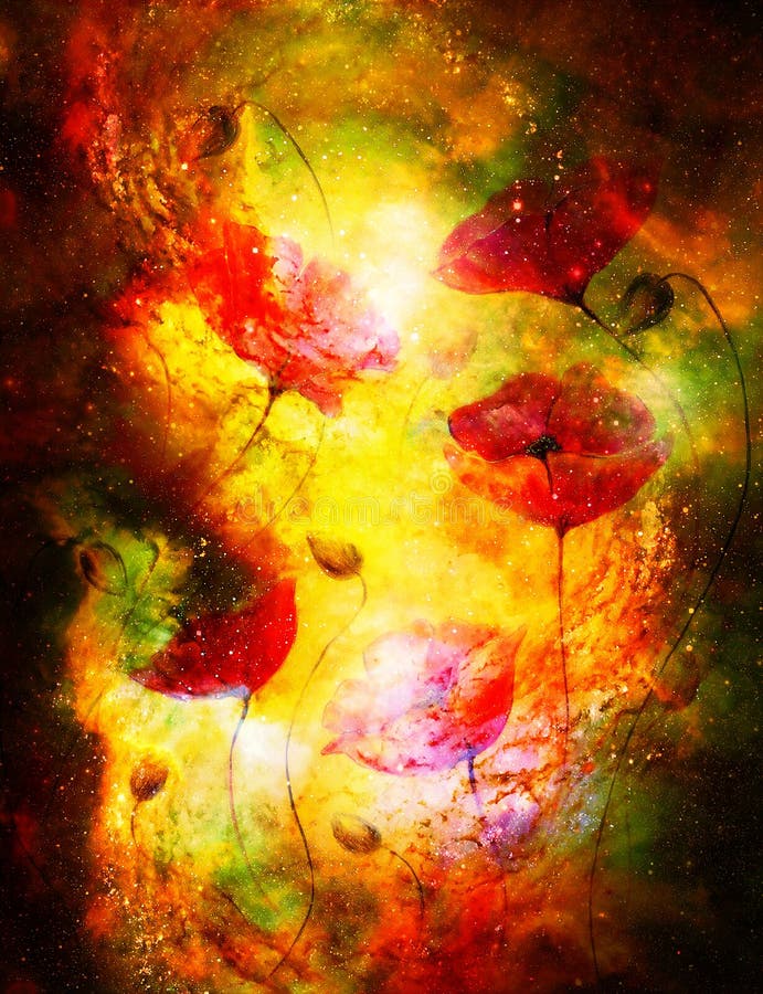 Cosmic Space with Flower, Color Galaxy Background, Computer Collage ...