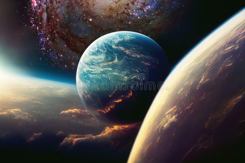 Cosmic Space and Planet, Digital Art. Stock Illustration - Illustration ...