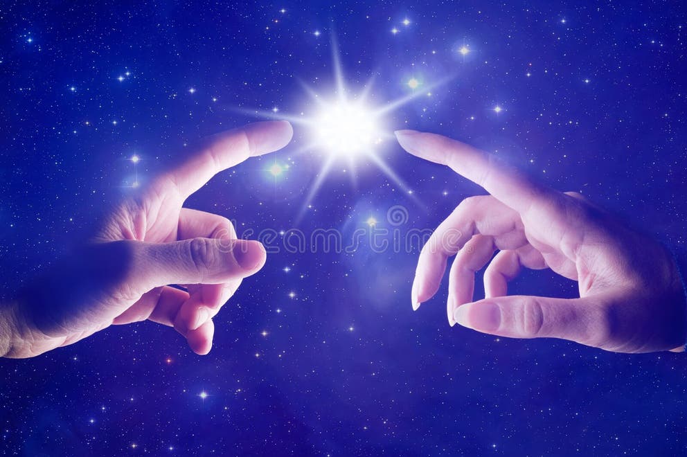 Cosmic spiritual touch stock image. Image of peace, female - 17790651