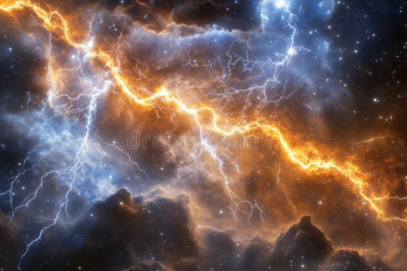 Cosmic Storm with Vivid Lightning Illuminating the Dark Clouds in the ...