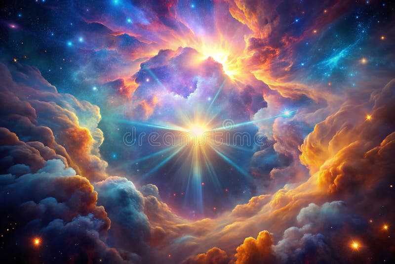 Cosmic Sunburst through Swirling Nebula Stock Illustration ...