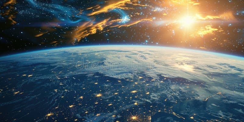 Cosmic Sunrise Over Earth: a Vision of Space Exploration. Ai Generated ...