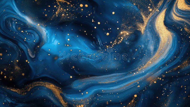 Cosmic Swirl, Abstract Blue and Gold Marble Texture Stock Illustration ...