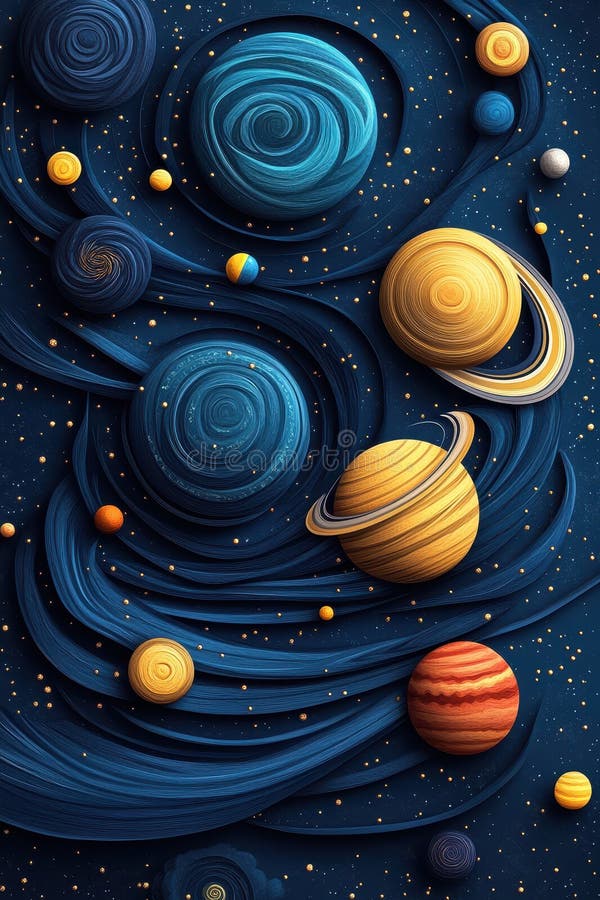 Cosmic Swirls Planets Stars Nebula Art Stock Illustration ...