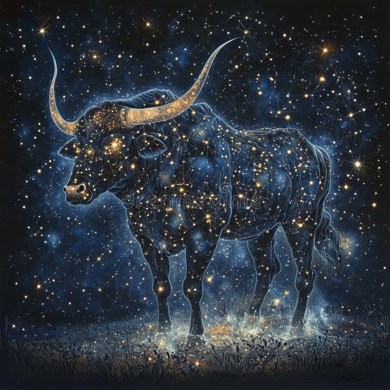 Cosmic Taurus Illuminated by Stars, Representing Zodiac Constellation ...