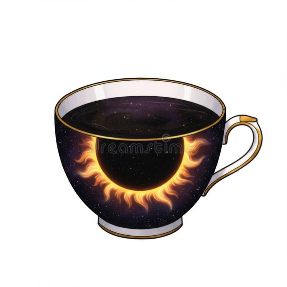 Cosmic Tea Cup: Galaxy and Solar Eclipse Design Stock Illustration ...