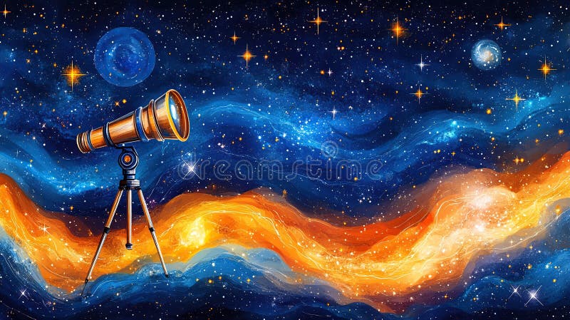 Cosmic Telescope Views Nebulae in the Night Sky Stock Illustration ...
