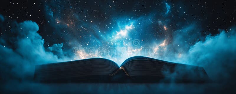 Cosmic-themed Notebook Illuminated by a Celestial Light with Swirling ...