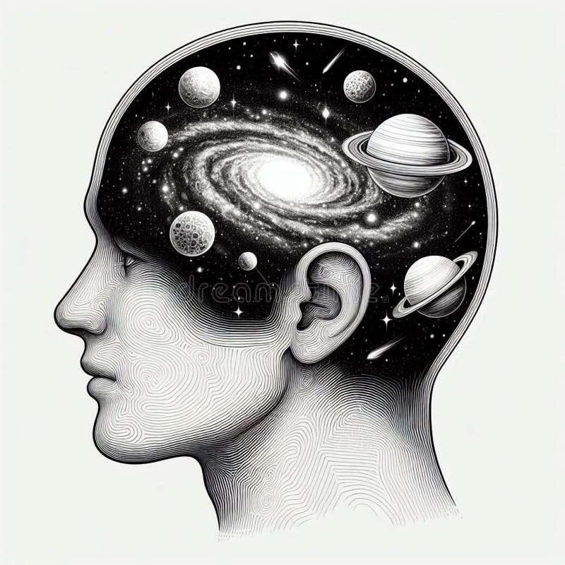 Cosmic Thoughts: a Mind Filled with the Universe Stock Illustration ...