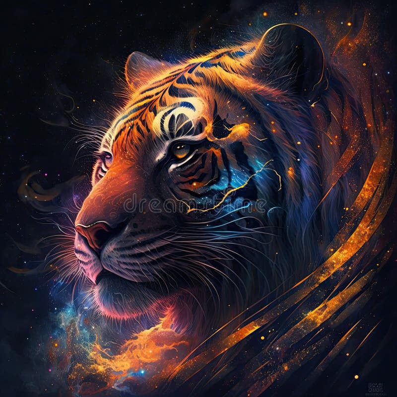 Cosmic Tiger art stock illustration. Illustration of light - 273287625