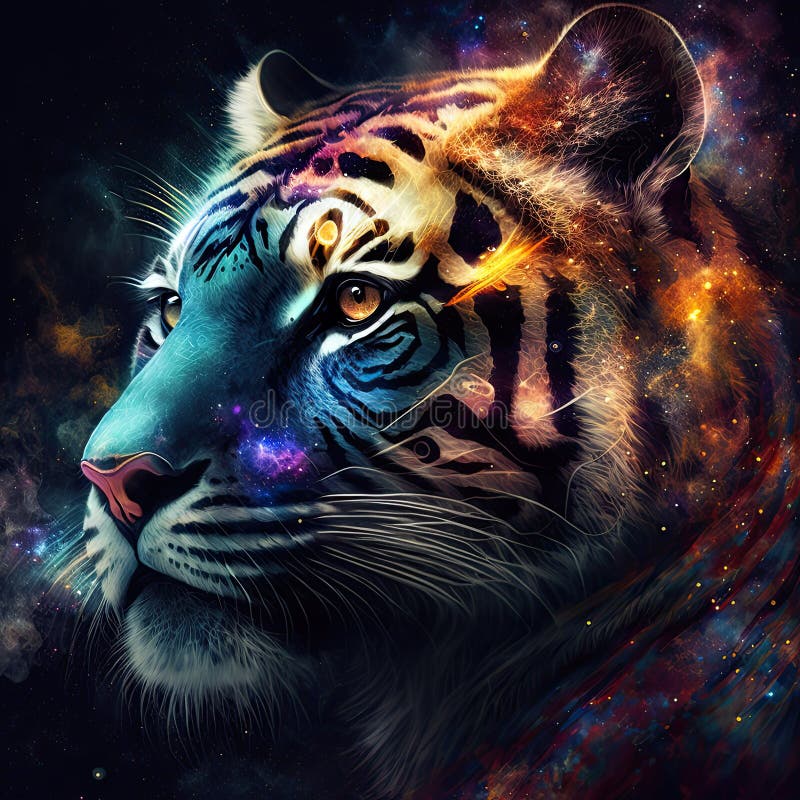 Cosmic Tiger art stock illustration. Illustration of cute - 273287641