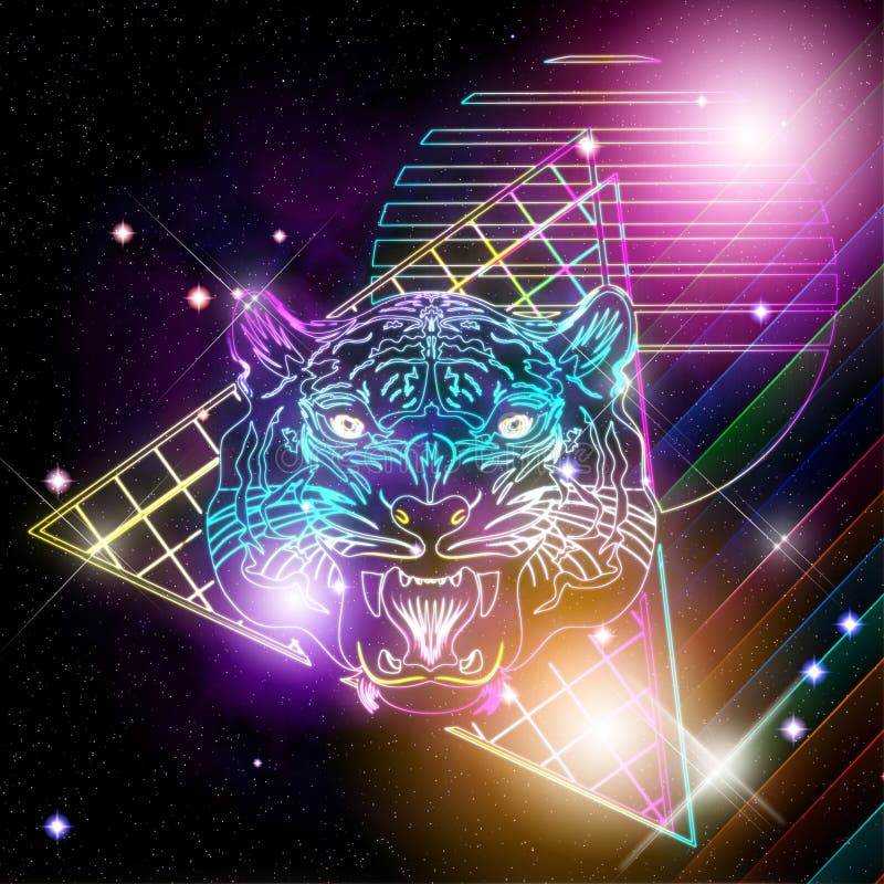 Cosmic Tiger Retro 80s Style Stock Illustration - Illustration of outer ...