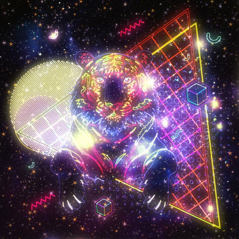 Cosmic Tiger Retro 80s Style Stock Illustration - Illustration of wild ...