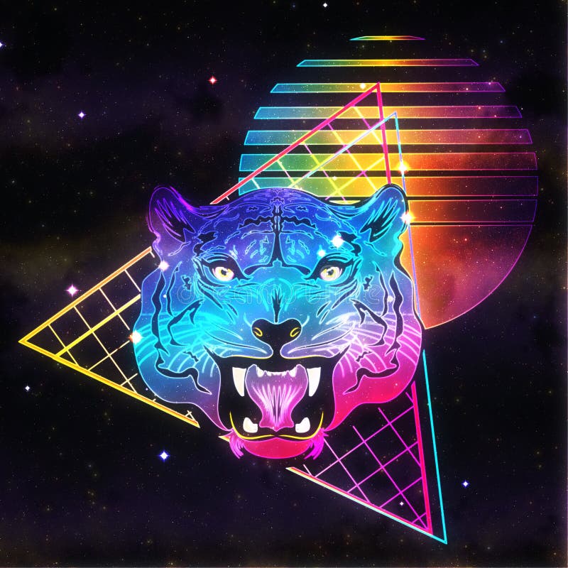 Cosmic Tiger Retro 80s Style Stock Illustration - Illustration of retro ...