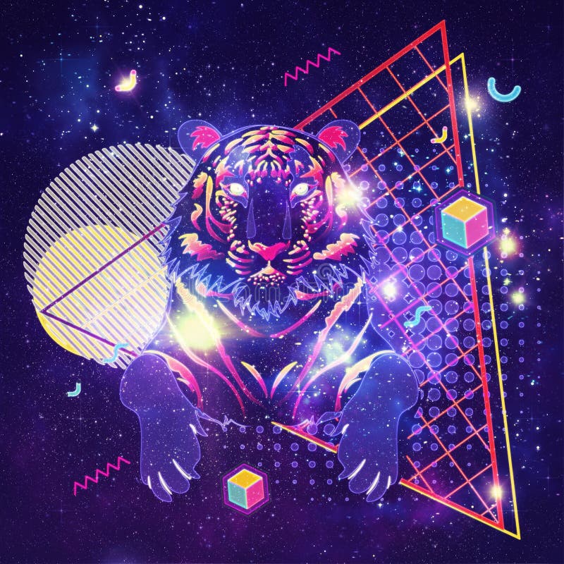 Cosmic Tiger Retro 80s Style Stock Illustration - Illustration of ...