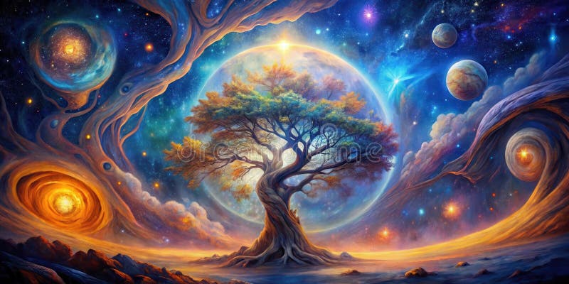 Cosmic Tree of Life a Surreal Landscape of Celestial Wonders and ...