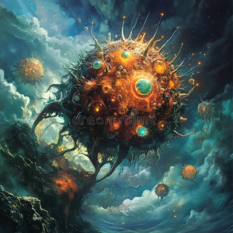 Cosmic Tree-Like Structure with Glowing Orbs in Space Stock Photo ...