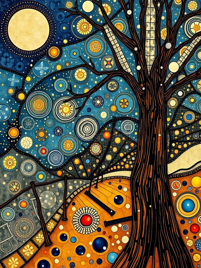 Cosmic Tree Under the Moonlight - Premium Design Stock Illustration ...