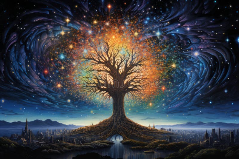 Cosmic Tree of Worlds. Beautiful Illustration Picture Stock ...