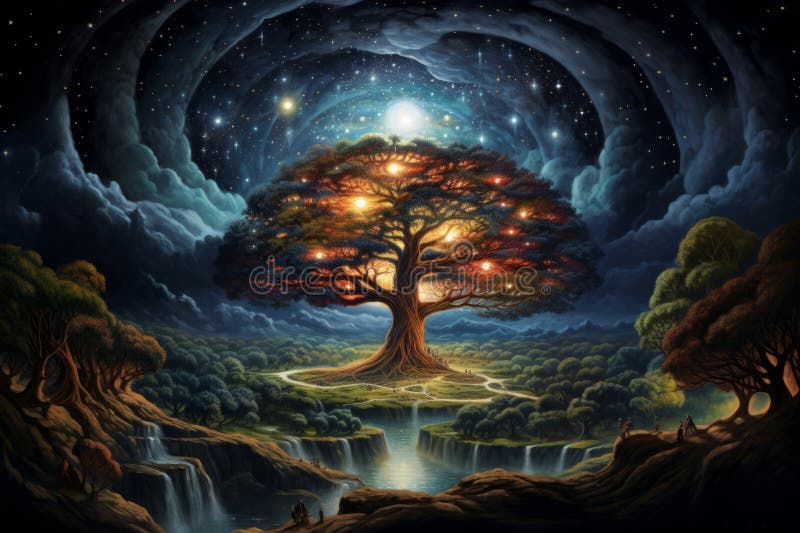 Cosmic Tree of Worlds. Beautiful Illustration Picture Stock ...