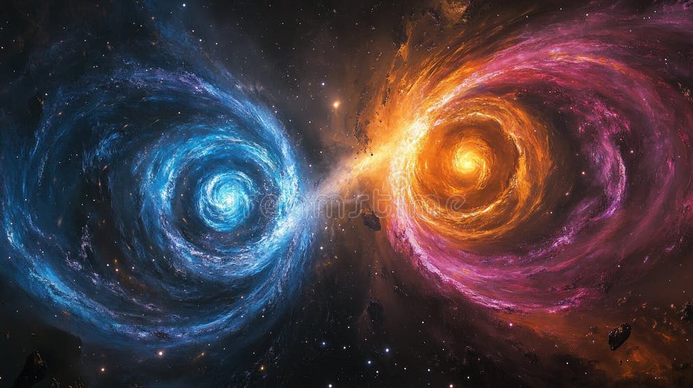 Cosmic Twin Nebulae Swirling in Deep Space Stock Illustration ...