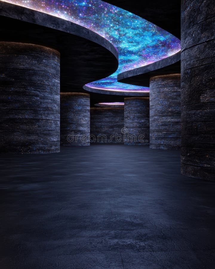 Cosmic Underground Chamber with Glowing Starry Ceiling Stock ...