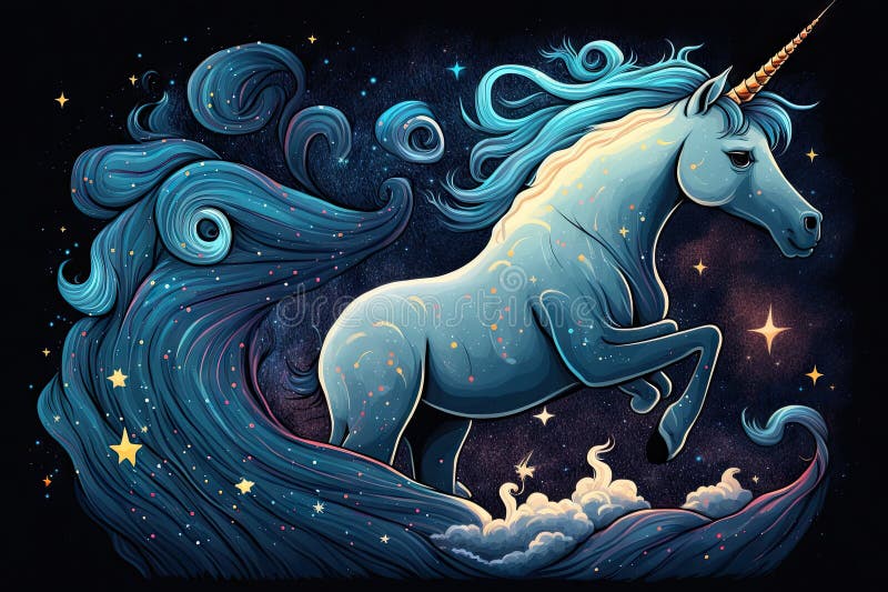 Cosmic Unicorn Cute Cartoon Style Animated Stock Photo - Image of ...
