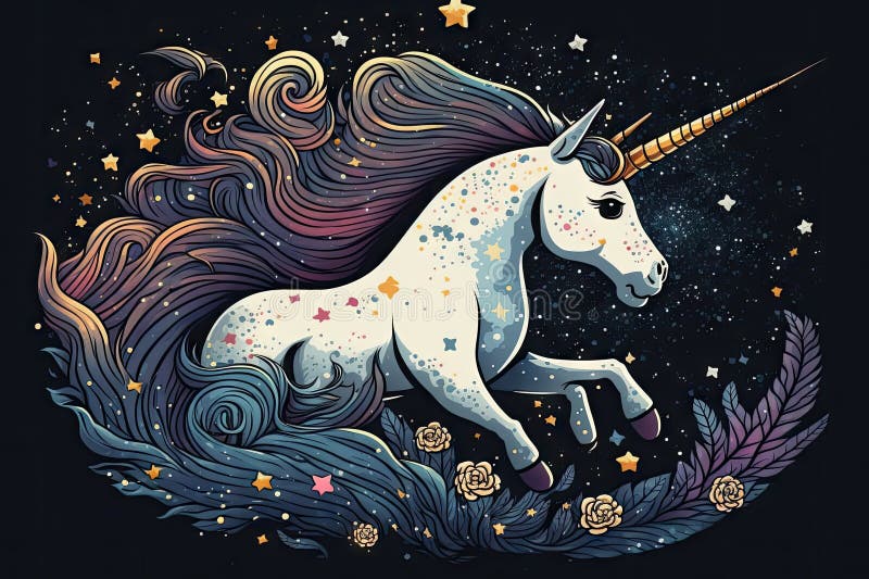 Cosmic Unicorn Cute Cartoon Style Animated Stock Illustration ...