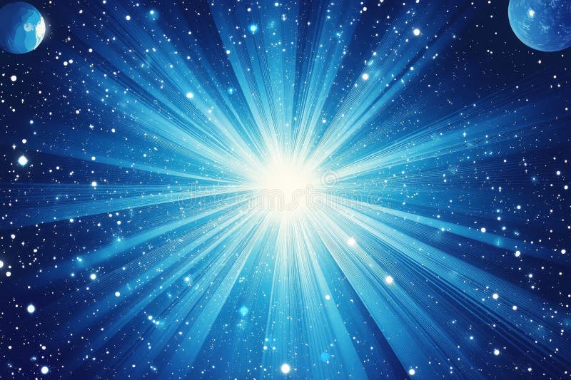 Cosmic Vector Illustration with Blue Background and Radiating White ...