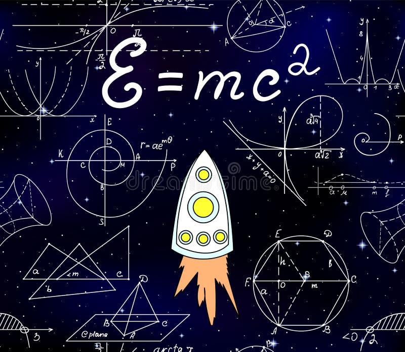 Cosmic Vector Seamless Pattern with Flying Space Ship, Stars and ...