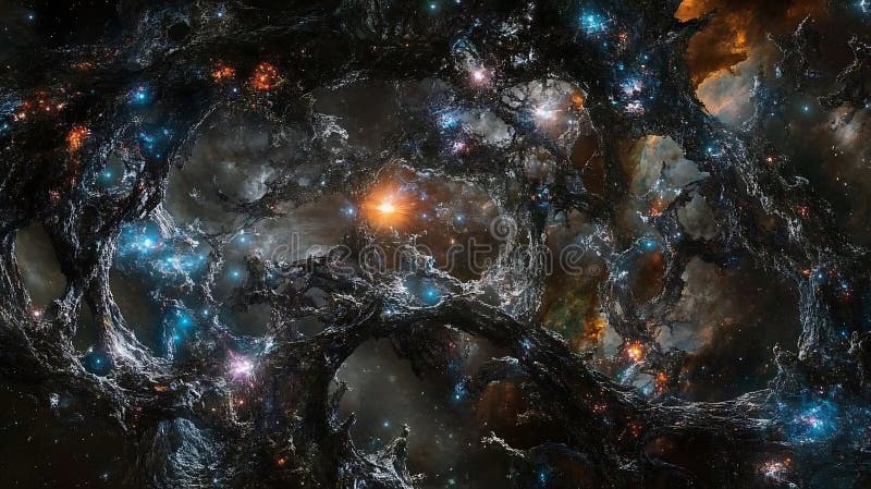 A Cosmic View through Abstract Structures and Celestial Wonders Stock ...