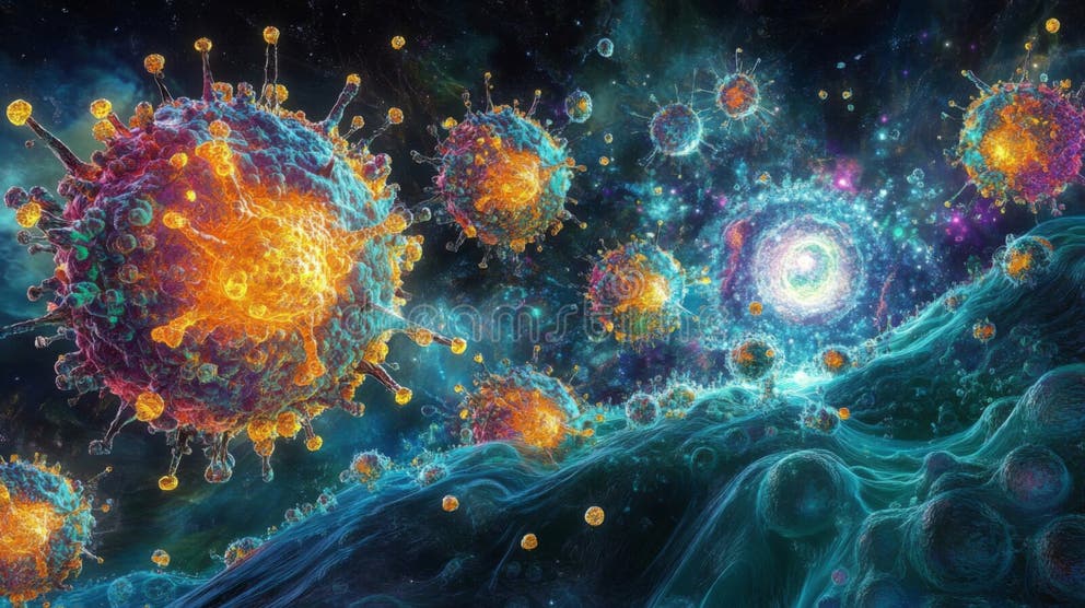 Cosmic Viruses in a Nebula Space Scene Stock Illustration ...
