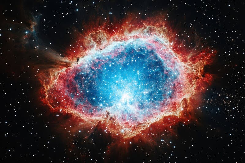 Cosmic Vision: Vivid Red and Blue Glowing Nebula in the Universe Stock ...