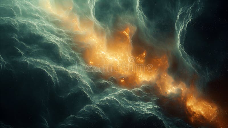 Abstract Cosmic Background Swirling Clouds and Fiery Elements ...