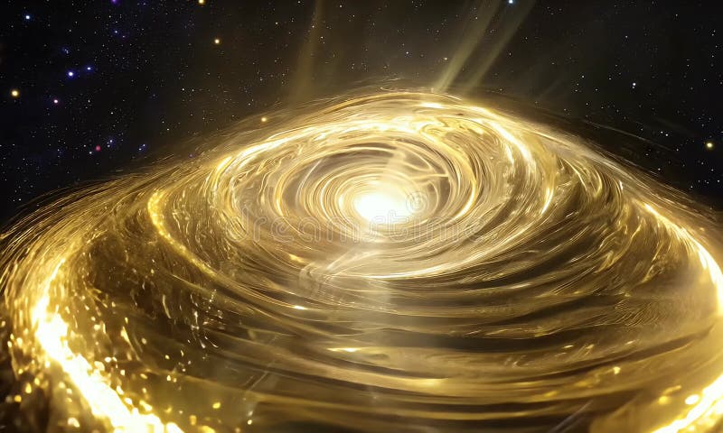 Cosmic Vortex Pulling in Streams of Glowing Liquid Gold, Swirling with ...