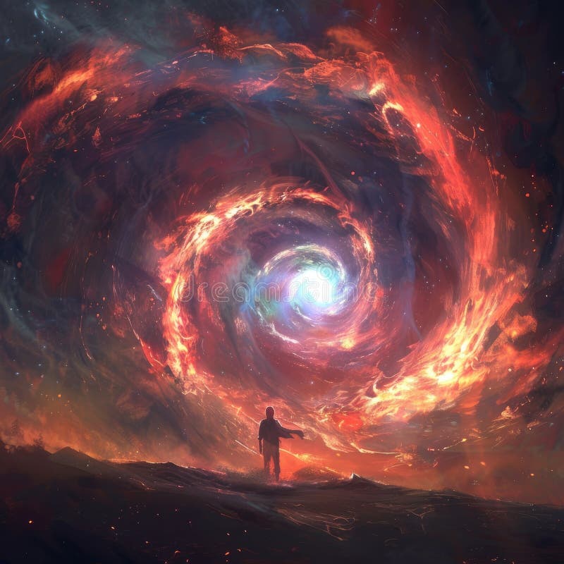 Cosmic Vortex and a Silhouette Stock Illustration - Illustration of ...