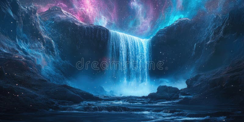 A Cosmic Waterfall Pouring Stardust into a Celestial Void for Fantasy ...