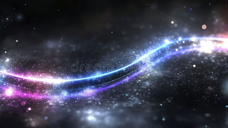 A Cosmic Wave of Light and Particles in a Dark Space Background Stock ...