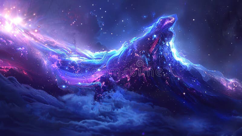 Cosmic Wave Merging with a Starry Night Sky. Nebulous Tide Blending ...