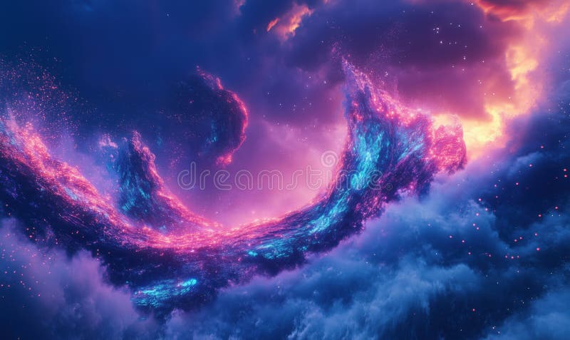 Cosmic Waves of Vibrant Colors in a Surreal Space Landscape at Twilight ...